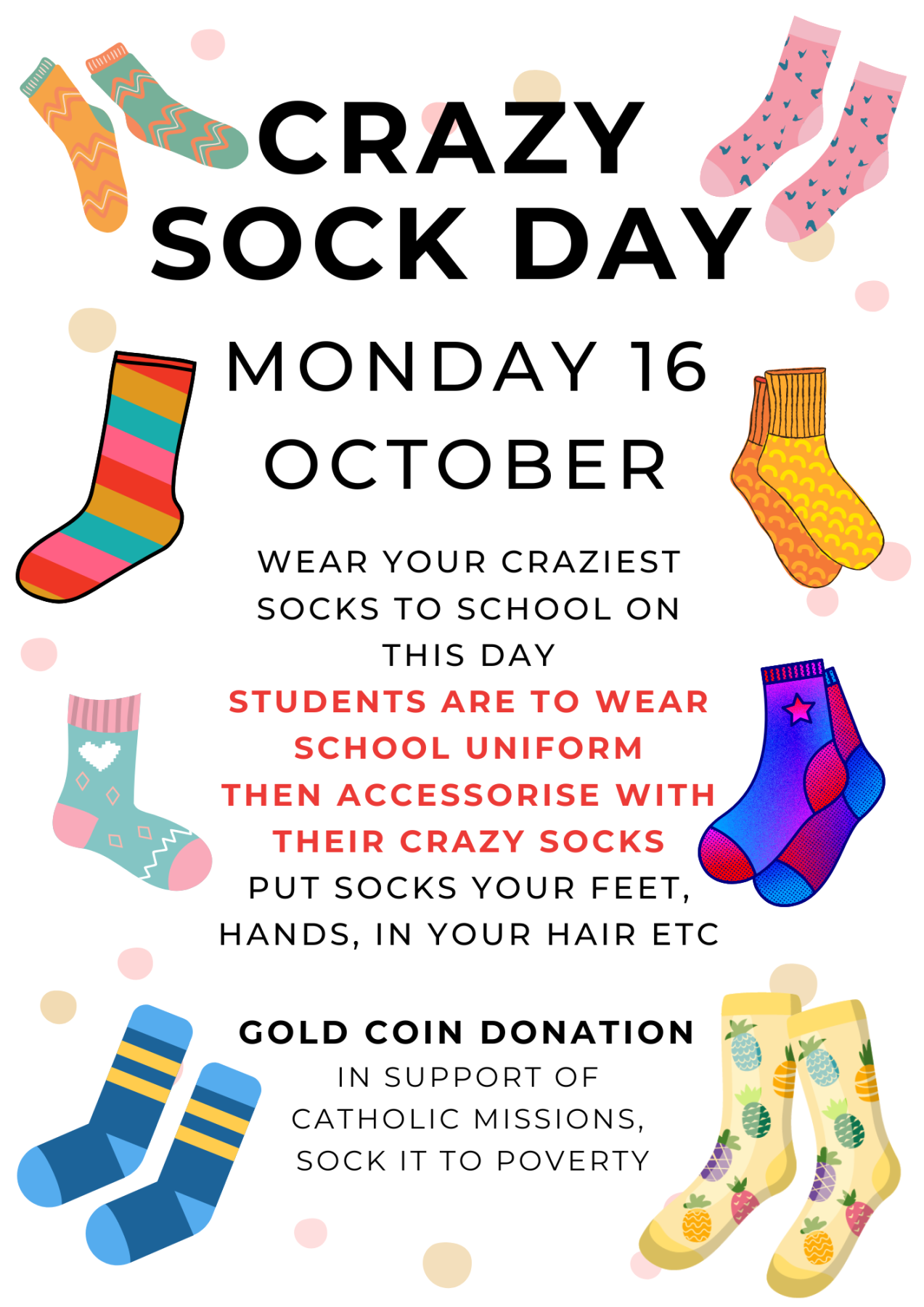 Crazy Sock Day – Monday 16th October – St John the Baptist, Koo Wee Rup